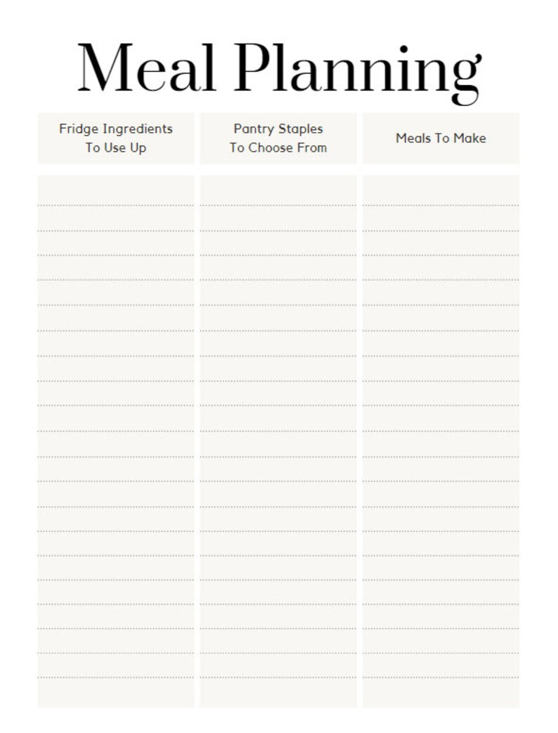 Meal Planning Worksheets - Etsy