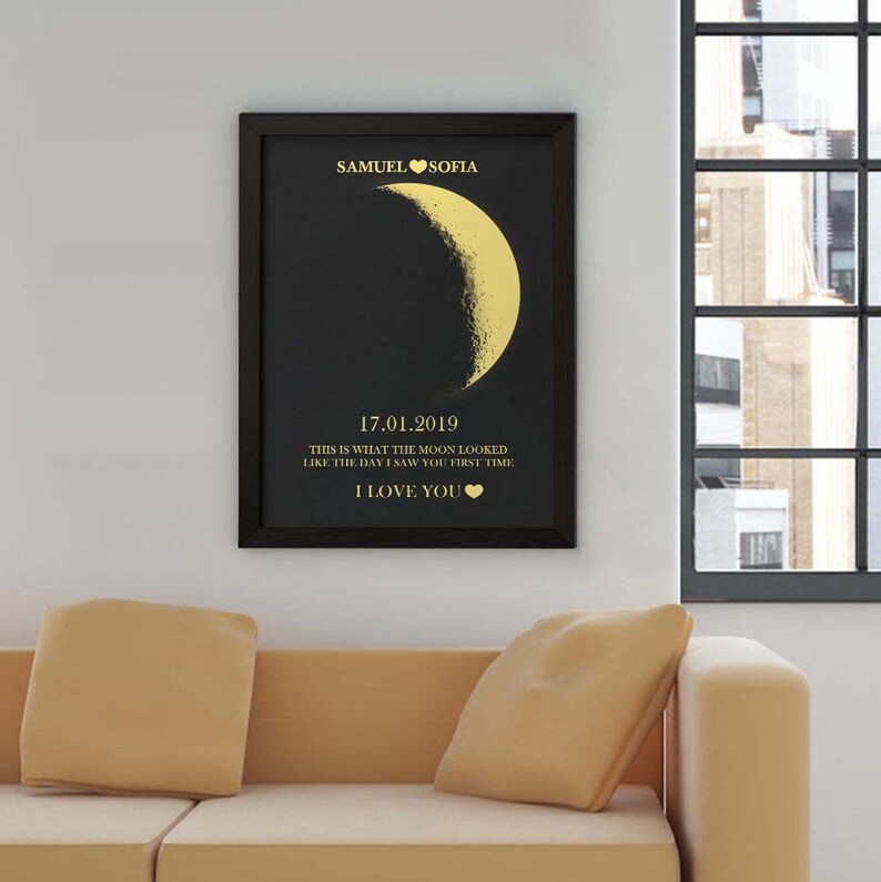 Custom Moon Phase and Names Wooden Frame With Your Text Custom Art ...