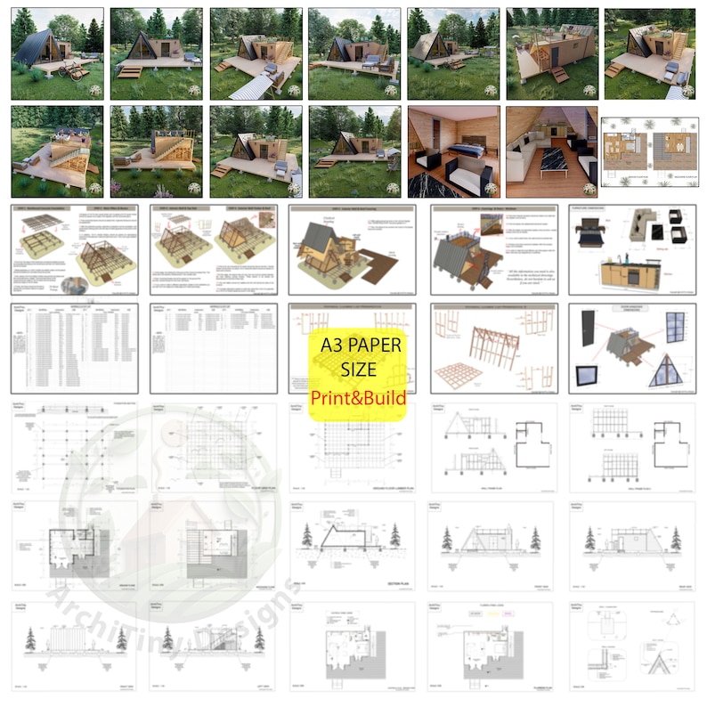 Plans architecturaux d'une maison cabane moderne avec cadre en A 18 x ...