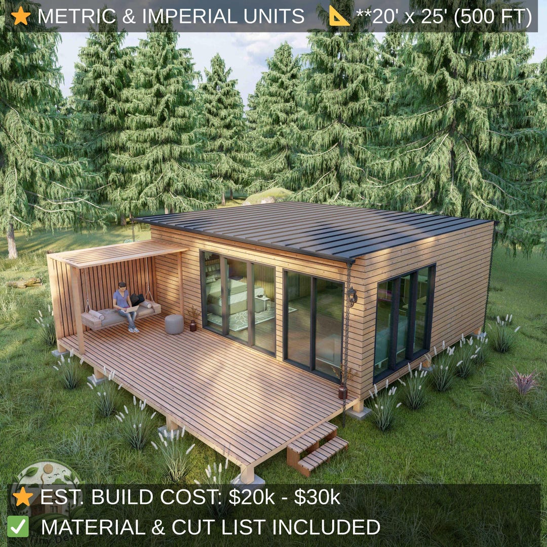 Modern Tiny House Plans - 20'x25' ADU Building Plans With Material List ...