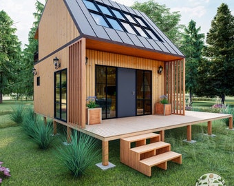 Modern Cabin Tiny House Plans 16x16, Cottage House Plans , Small Tiny ...