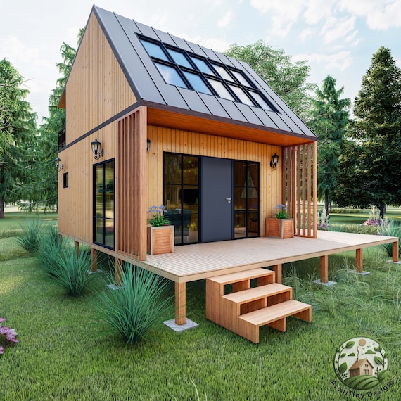 16x16 Tiny House Plan With Loft 16x16 House - 1 Bedroom 1.5 Bath