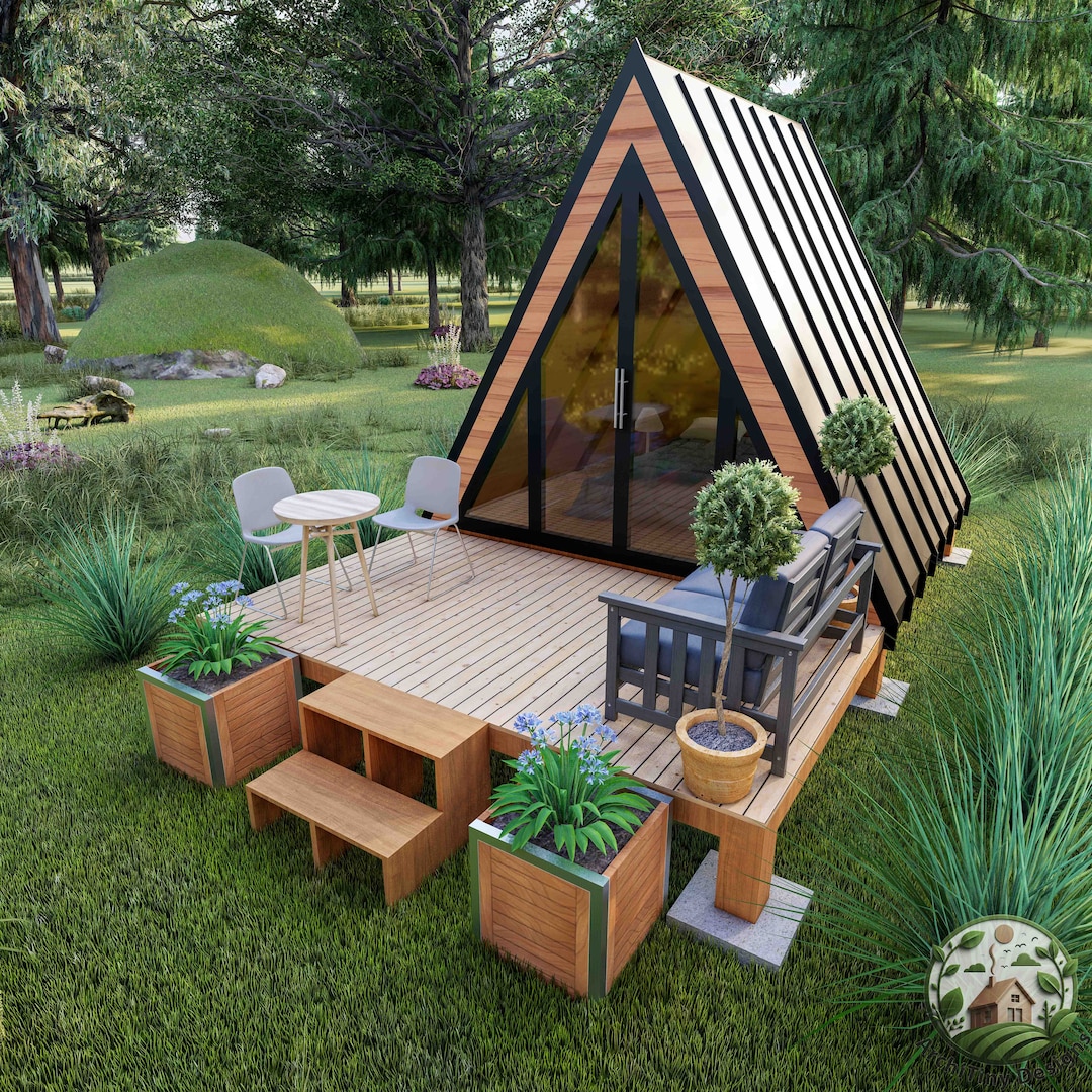 Modern A-frame Cabin Plans, 9' X 10' Modern Tiny House Cabin Plans ...