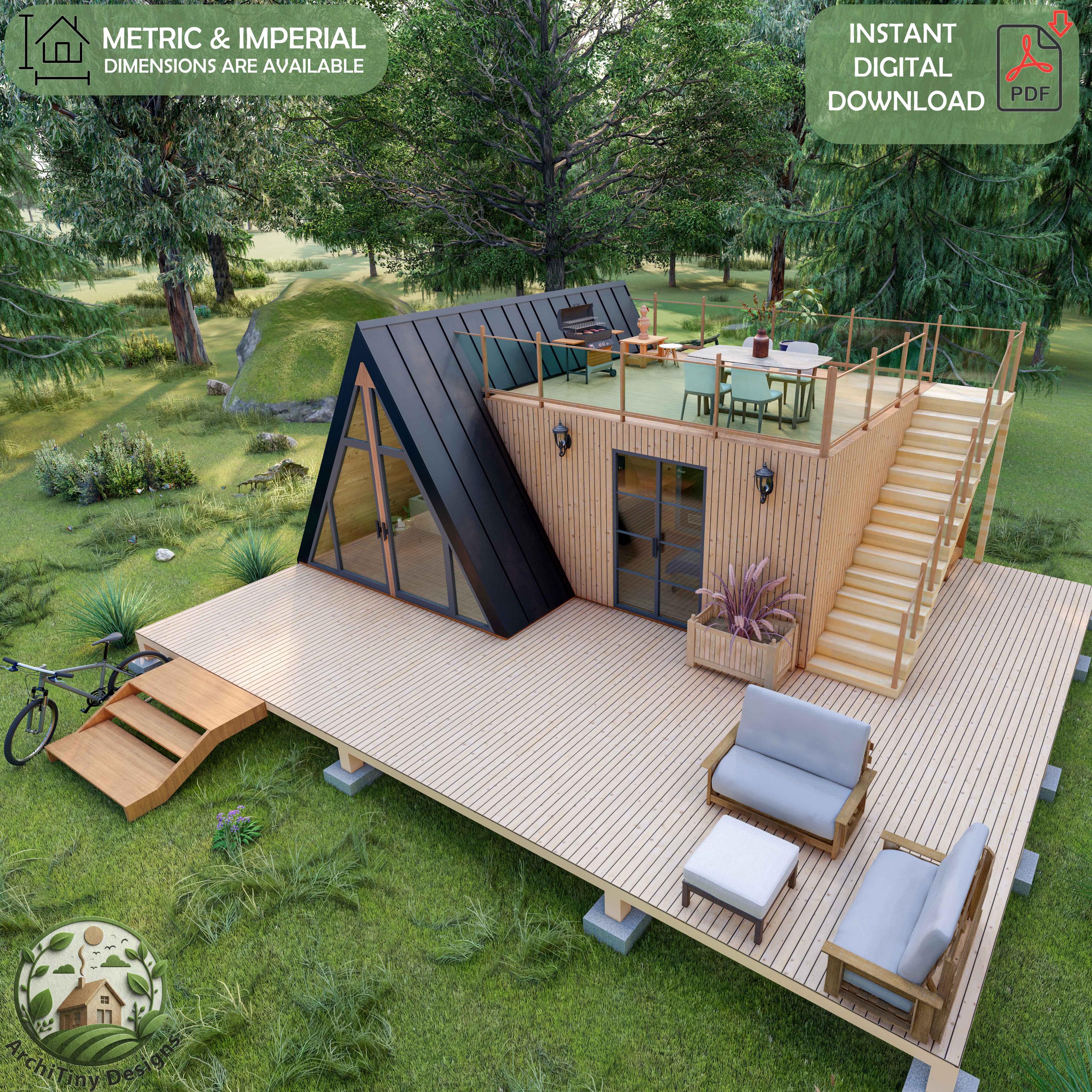 Modern A-frame Cabin House Architectural Plans 18x23, Tiny House Plan ...