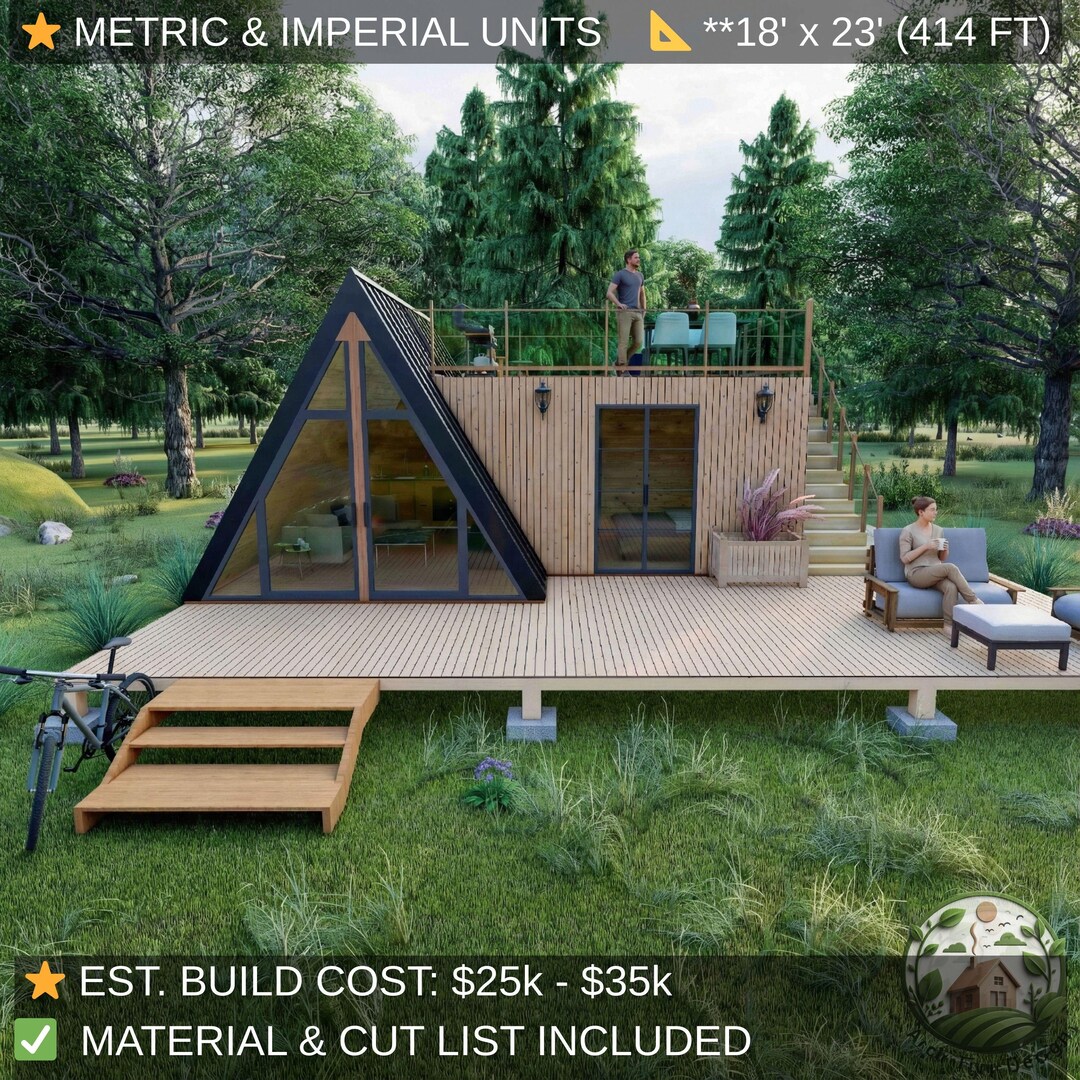 DIY A-frame Cabin Plans 18x23 | Easy Build Tiny House Blueprints ...
