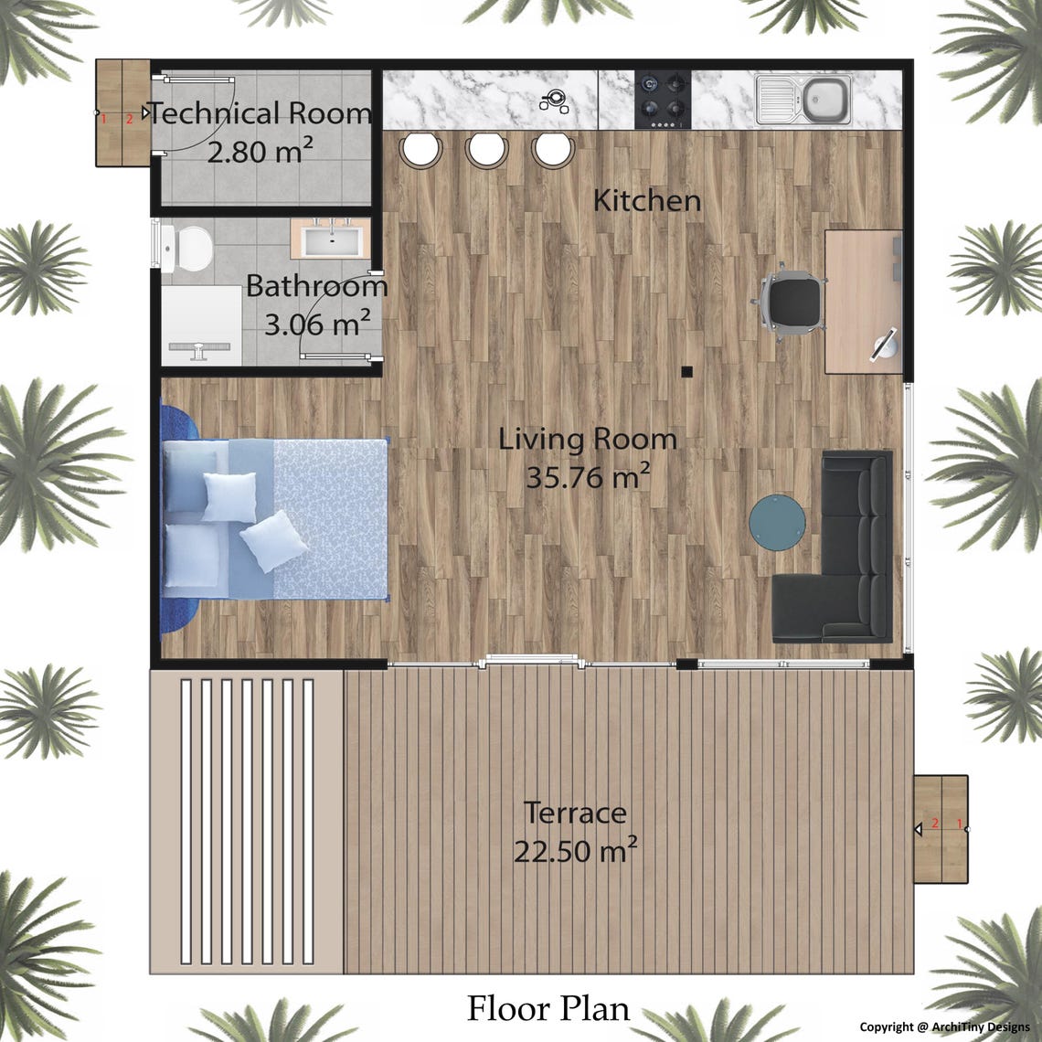 Tiny House Architectural Plans 20'x25', Modern Cabin House Plans, DIY Blueprint, Small Cabin ...
