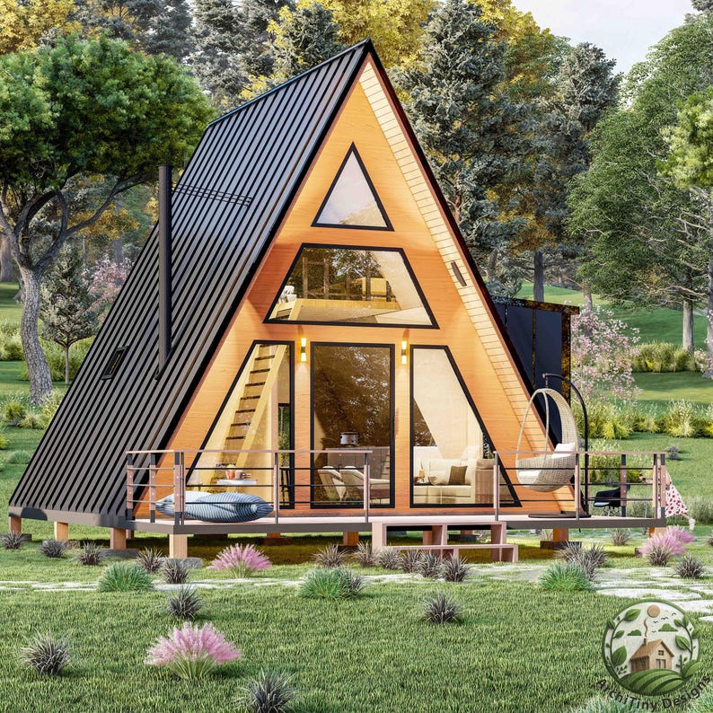 Modern A-frame Tiny House Plan With Loft , Tiny Home Plans, Modern ...