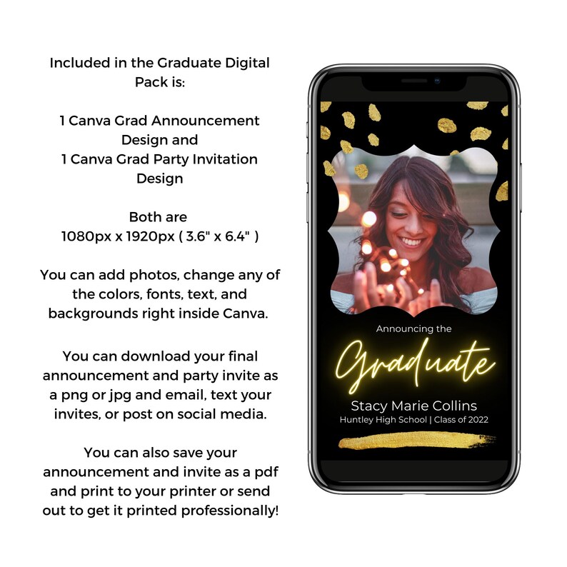 Class of 2025 Canva Pro Graduation Invite Card Digital Template Black ...