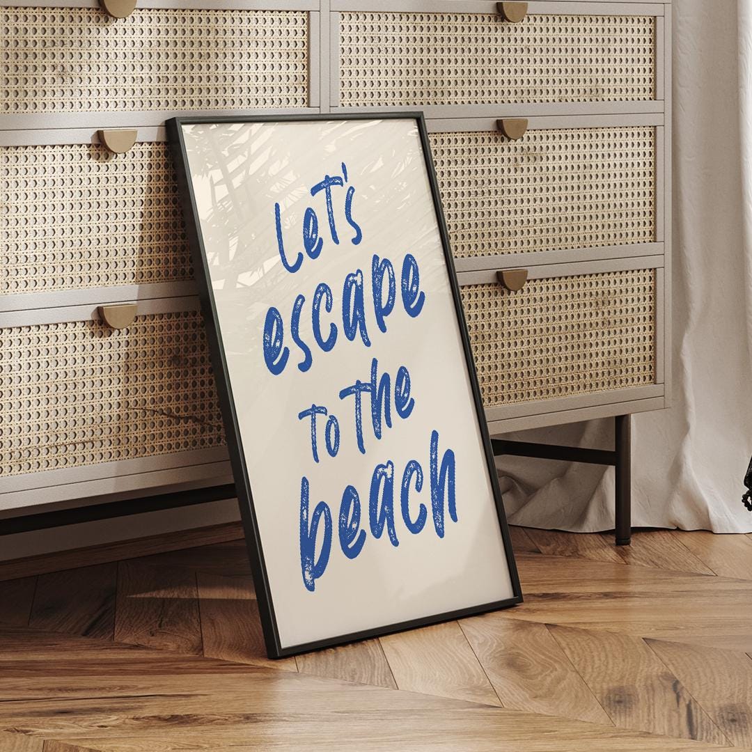 Trendy Beach Digital Print for Beach Lovers Coastal Art Blue Typography ...