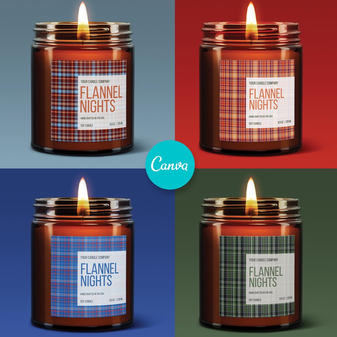 Modern Flannel Candle Labels Canva Digital Template Designs DIY ...