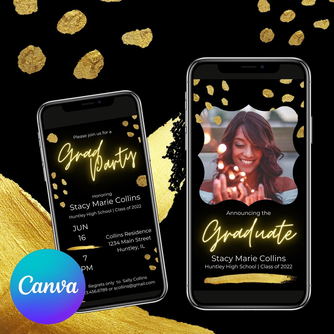 Class of 2025 Canva Pro Graduation Invite Card Digital Template Black ...