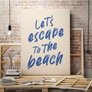 Trendy Beach Digital Print for Beach Lovers Coastal Art Blue Typography ...