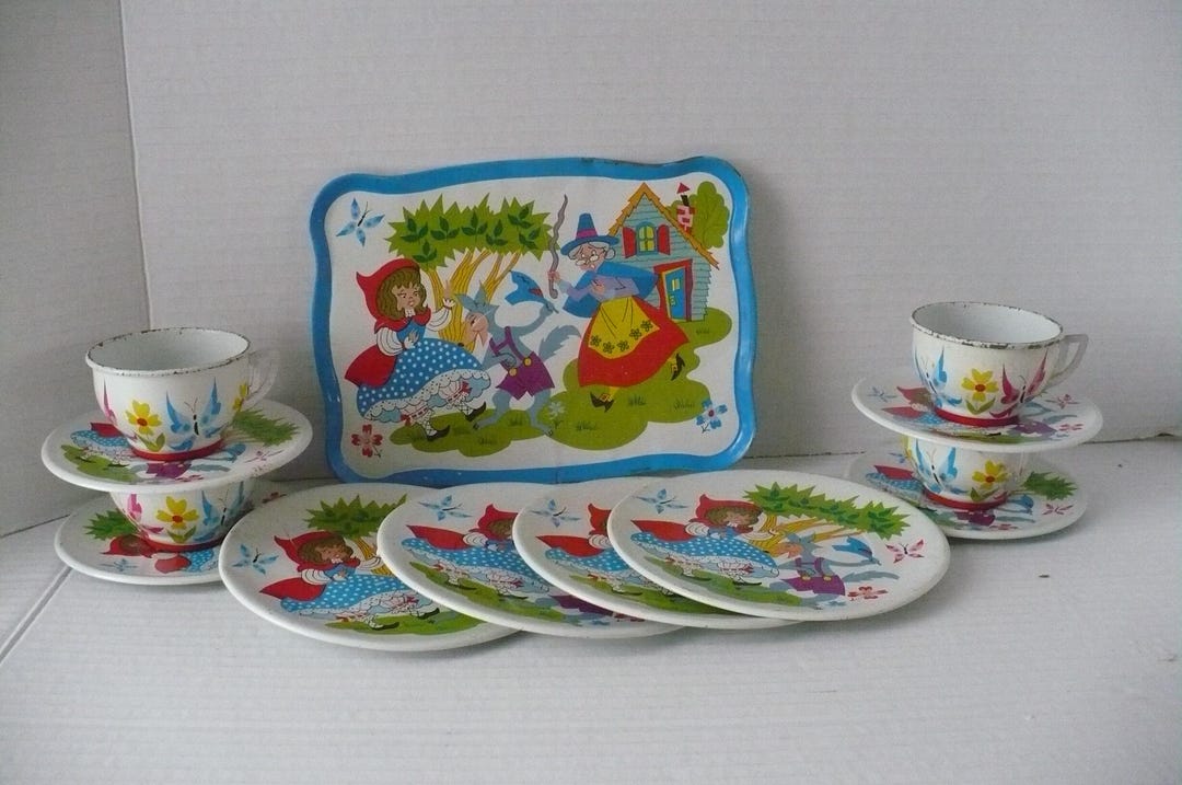 Vintage Tin Children's "little Red Riding Hood" Tea Set - Etsy