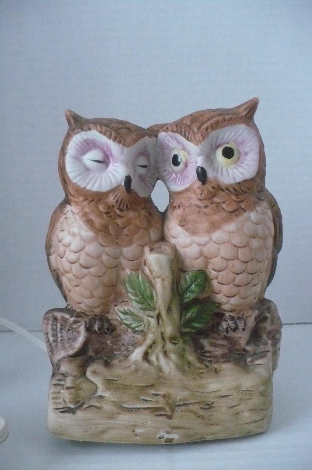 Vintage Ceramic Owl Pair Electric Night Light - Etsy