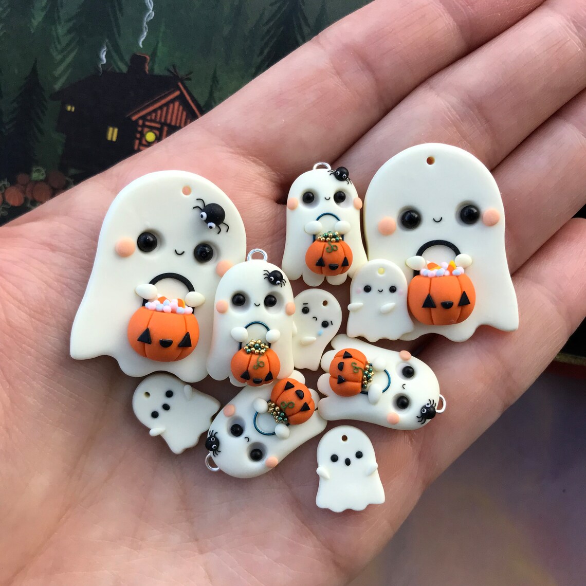 Cute Little Ghost With Candy Bucket Polymer Clay Halloween Necklace - Etsy