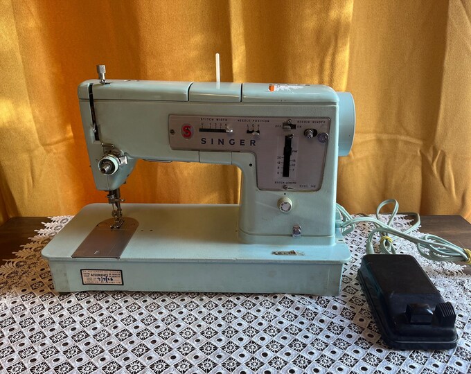 Vintage Singer Sewing Machine Model 348 Robin Egg Blue With Pedal, Made ...