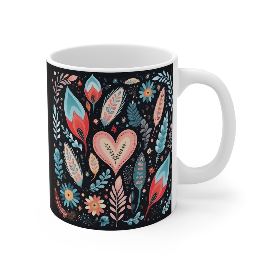 Boho Valentine's Day Mug, Bohemian Style Valentine's Day Mug, Valentine ...