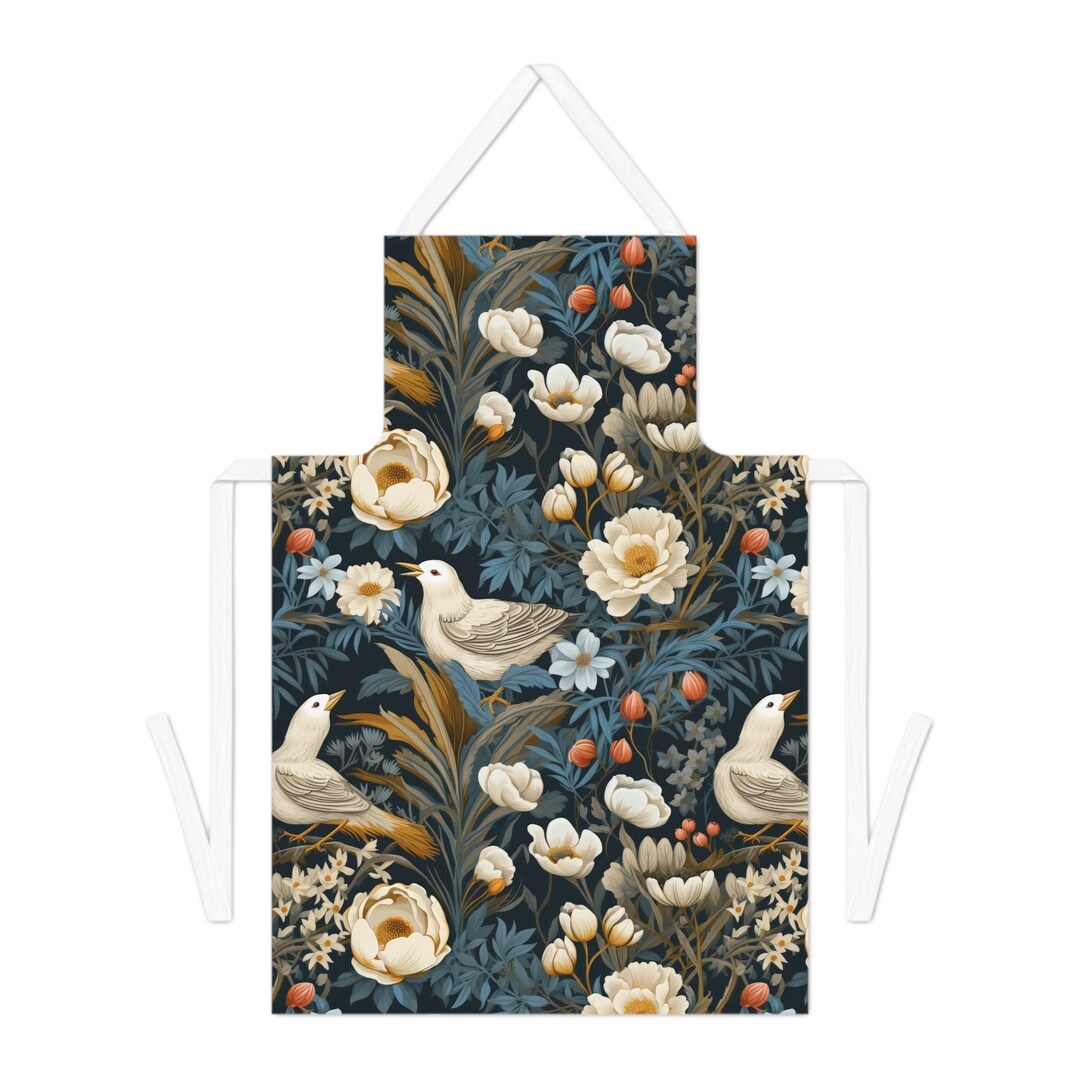 William Morris Inspired Chef Apron | Vintage Floral & Bird Pattern ...