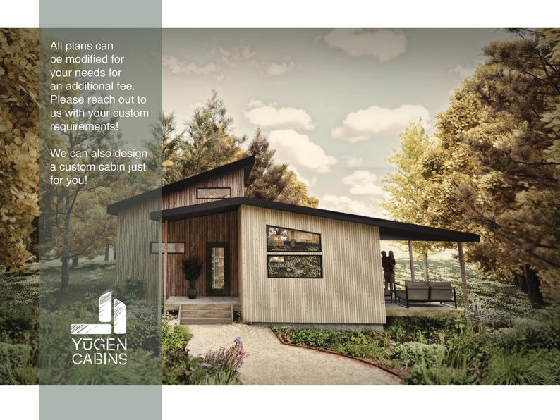 Yugen Redshift 1500 Cabin Plans: 2-bedroom DIY Cottage Blueprint (PDF ...