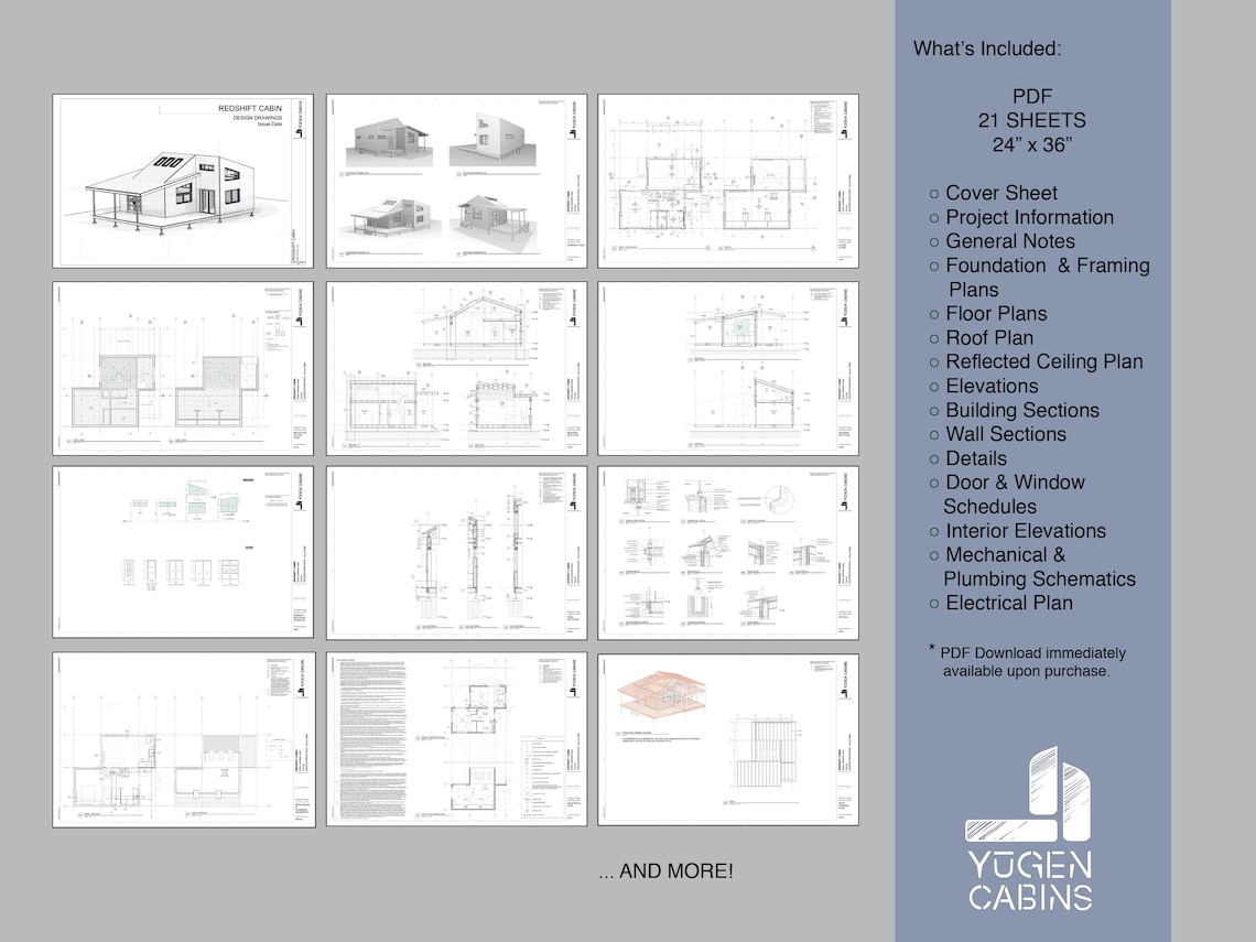 Redshift Cabin 600 Sq. Ft. Cabin Wtih Bunk Loft Design Drawings Plan ...