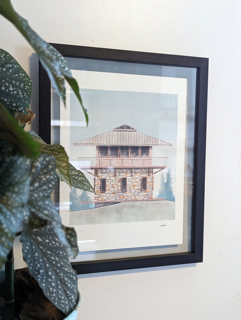 Watercolor Print - Smokey's Lookout Cabin Elevation - Architectural ...