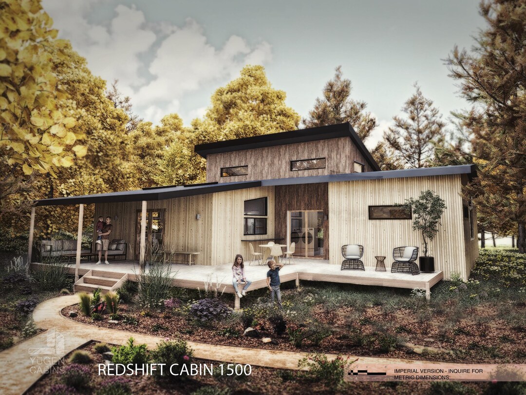 Yugen Redshift 1500 Cabin Plans: 2-bedroom DIY Cottage Blueprint (PDF ...