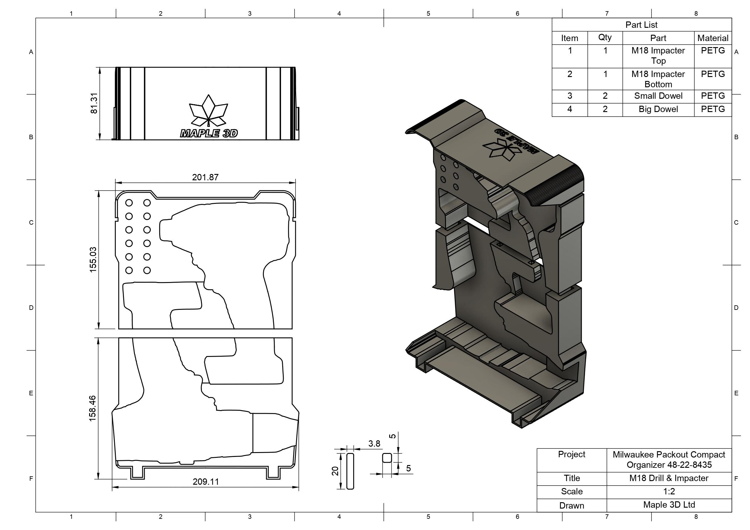 Milwaukee M18 Drill & Impacter Packout Insert STL 3D File - Etsy