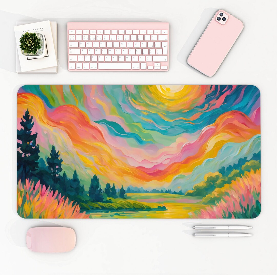 Artistic Pastel Desk Mat, Cute Kawaii Mouse Pad - Etsy
