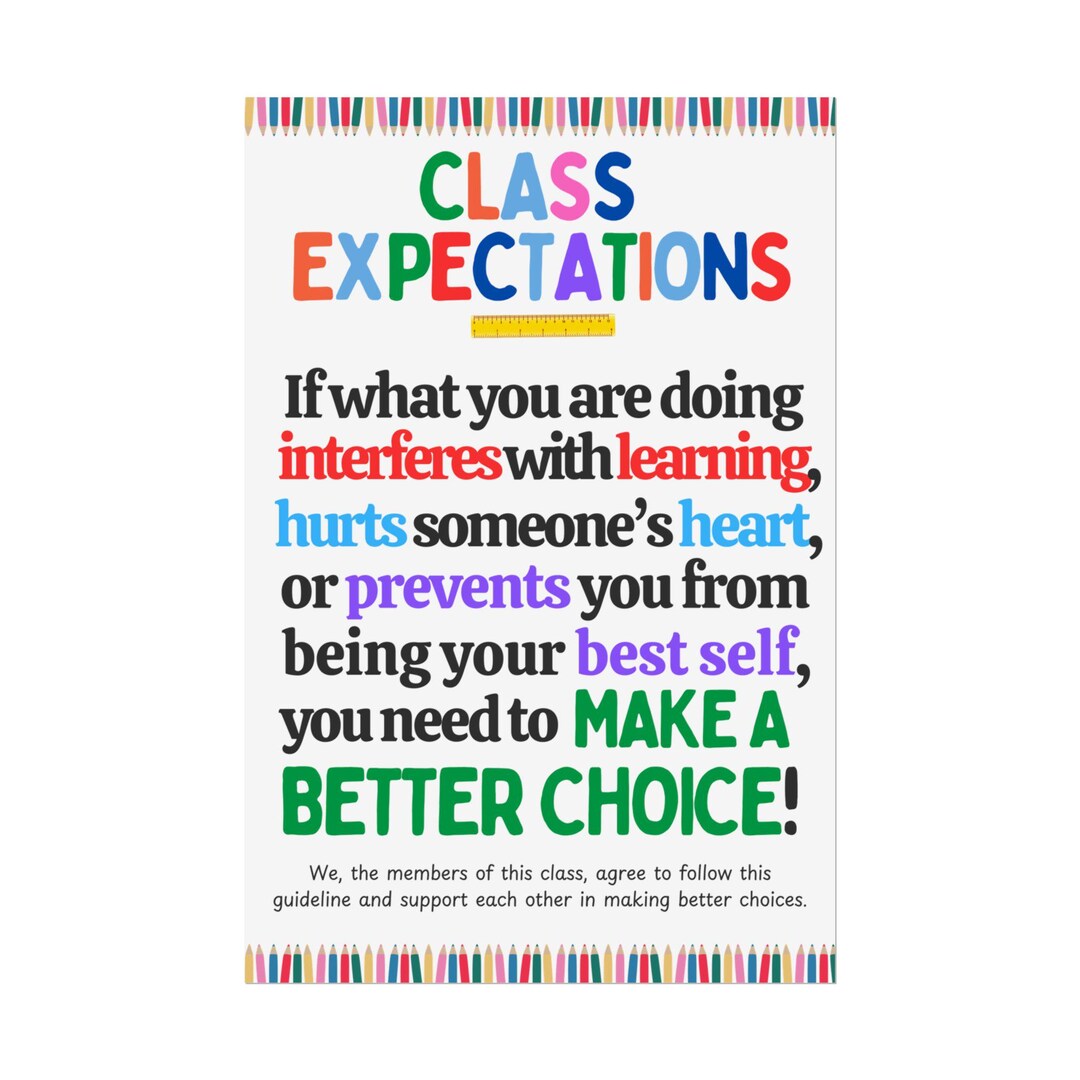 Classroom Class Expectations Poster, Classroom Rules Wall Art, Behavior ...