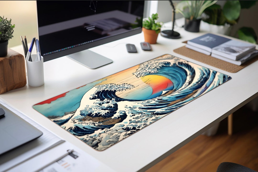 Great Wave Desk Mat Japanese Kawaii Mousepad - Etsy
