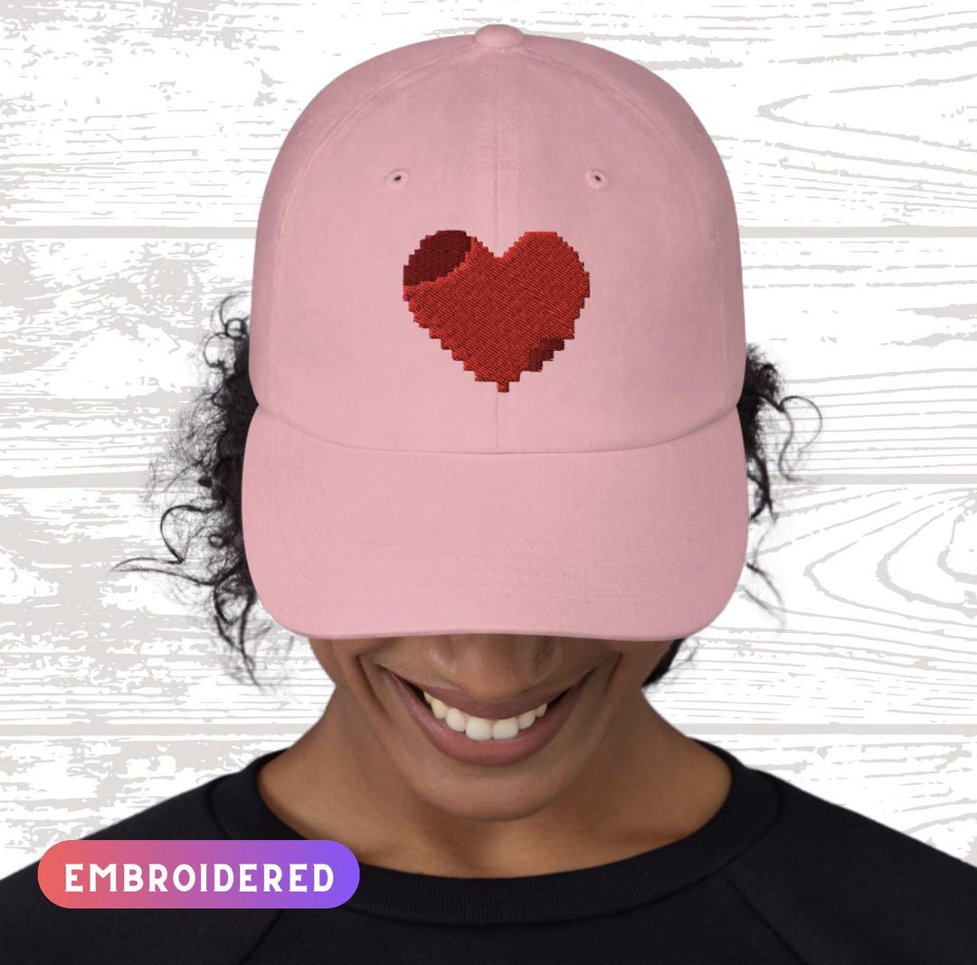 Pixel Heart Hat, Cute Embroidered Heart Baseball Cap, Valentine's Day ...