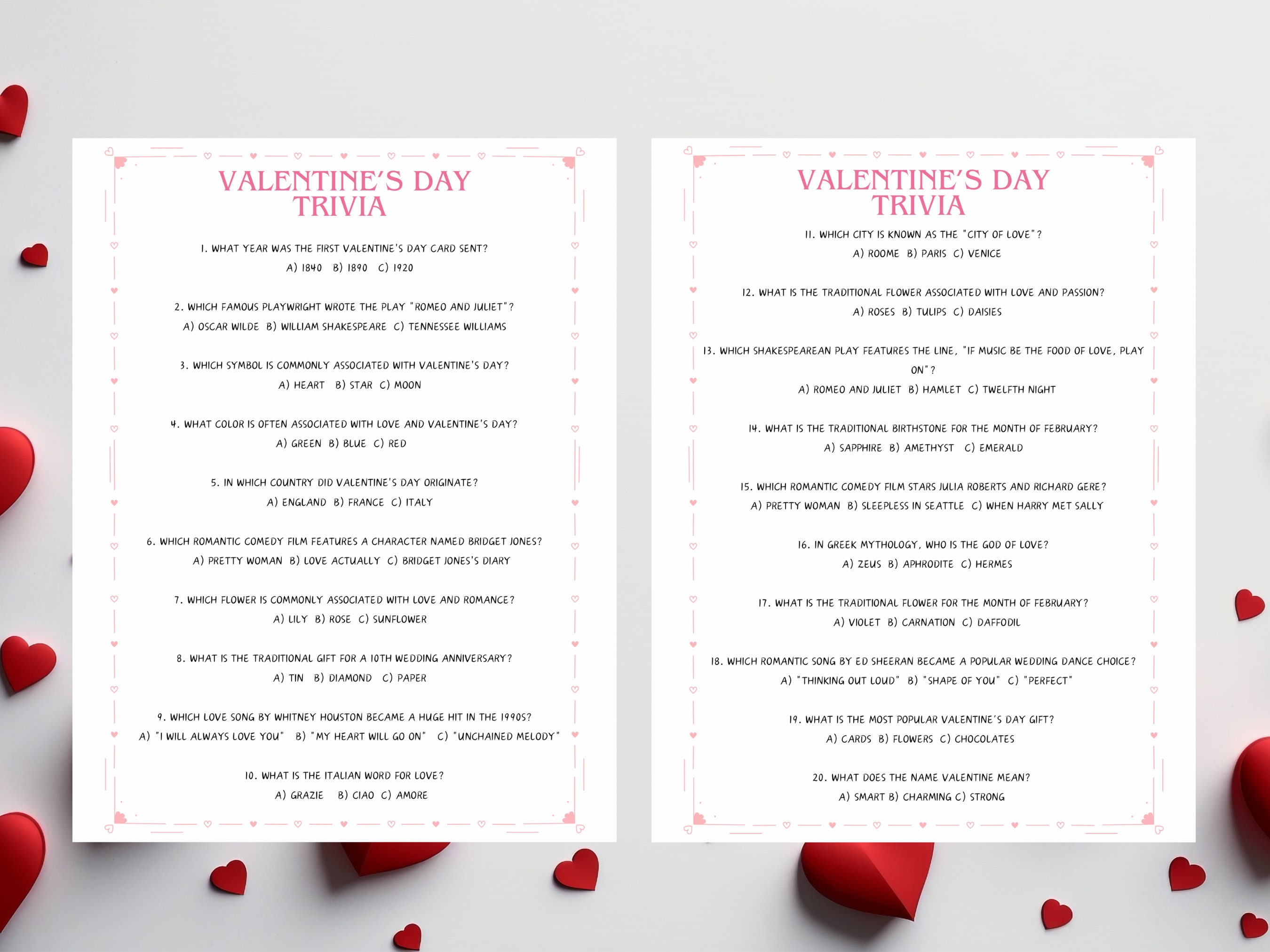 Valentine's Day Trivia Game | Valentine's Day Quiz | Valentine's Day ...