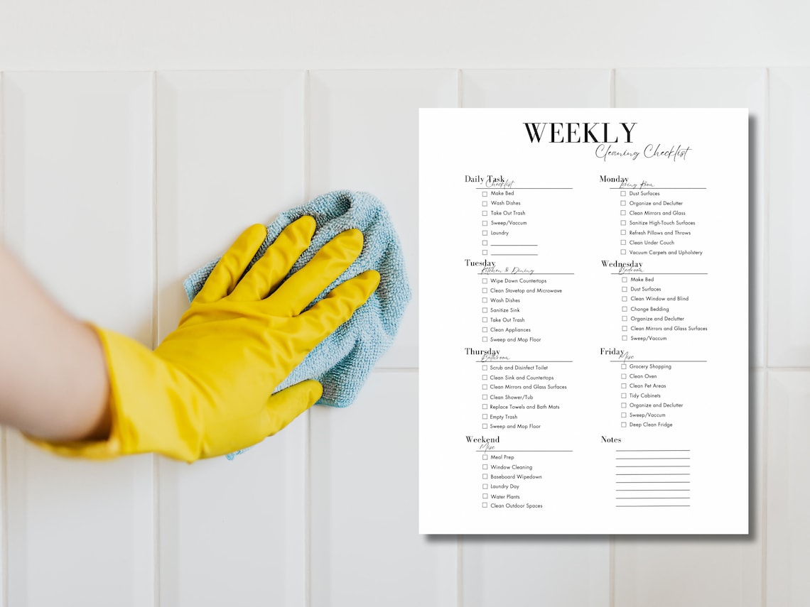 Weekly Cleaning Checklist Weekly House Chores Cleaning Schedule Master ...