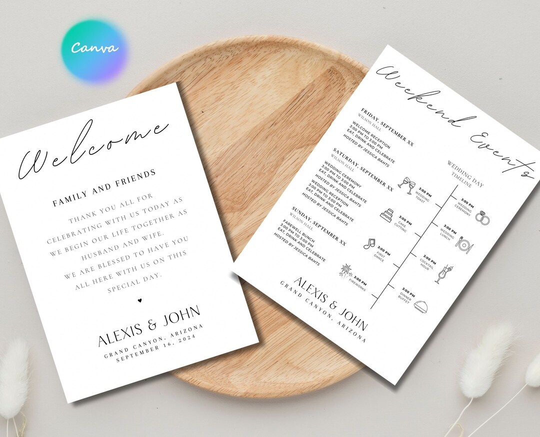 EDITABLE Wedding Hotel Bag Itinerary Template | Welcome Letter and ...