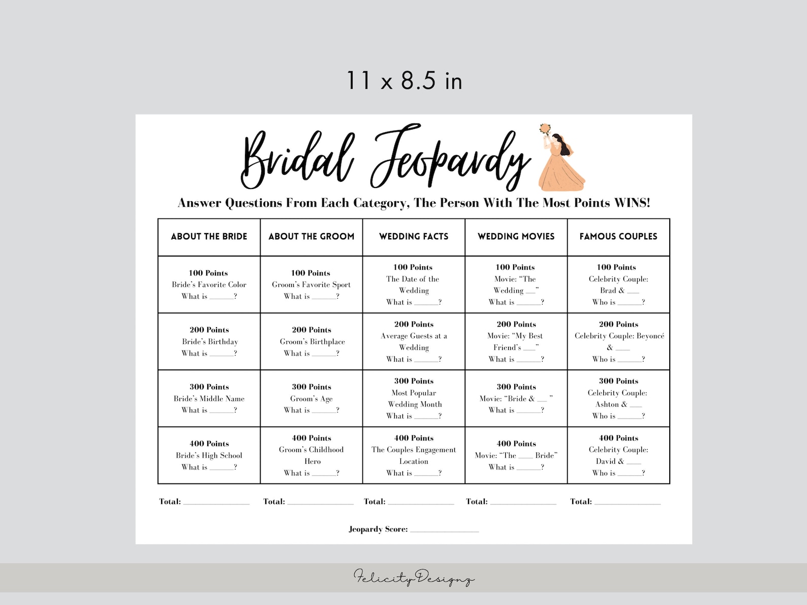 Bridal Feud Game Bridal Shower Jeopardy Game Bridal Jeopardy Wedding ...
