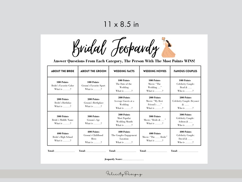 Bridal Feud Game | Bridal Shower Jeopardy Game | Bridal Jeopardy ...