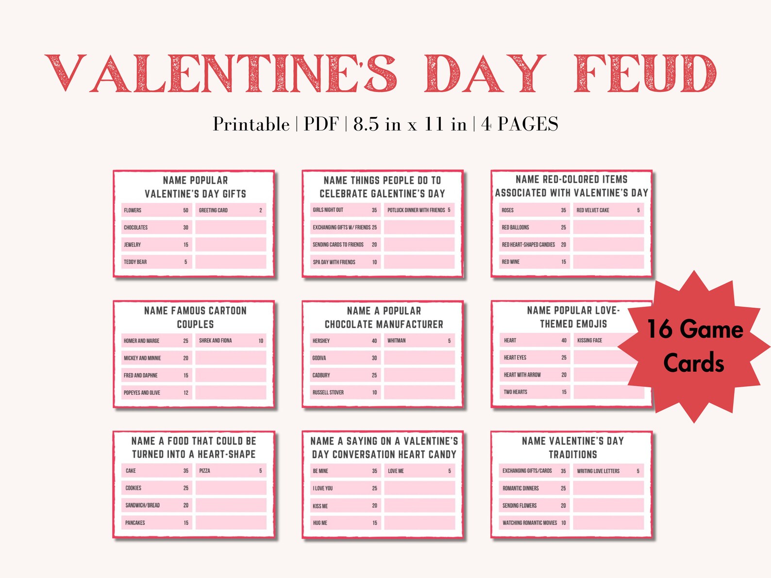 Valentine's Day Friendly Feud Game | Valentine's Day Party Game ...