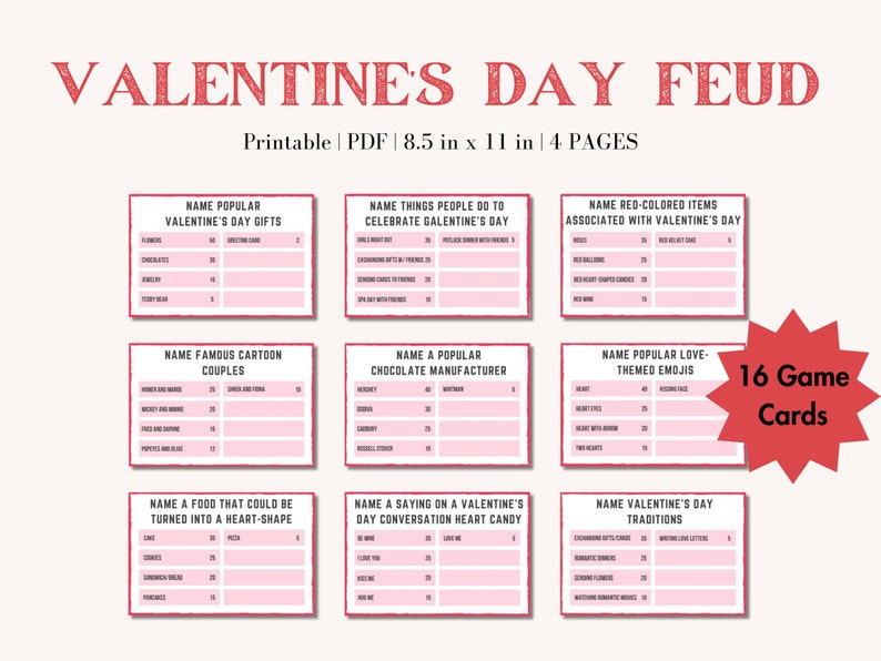 Valentine's Day Friendly Feud Game | Valentine's Day Party Game ...