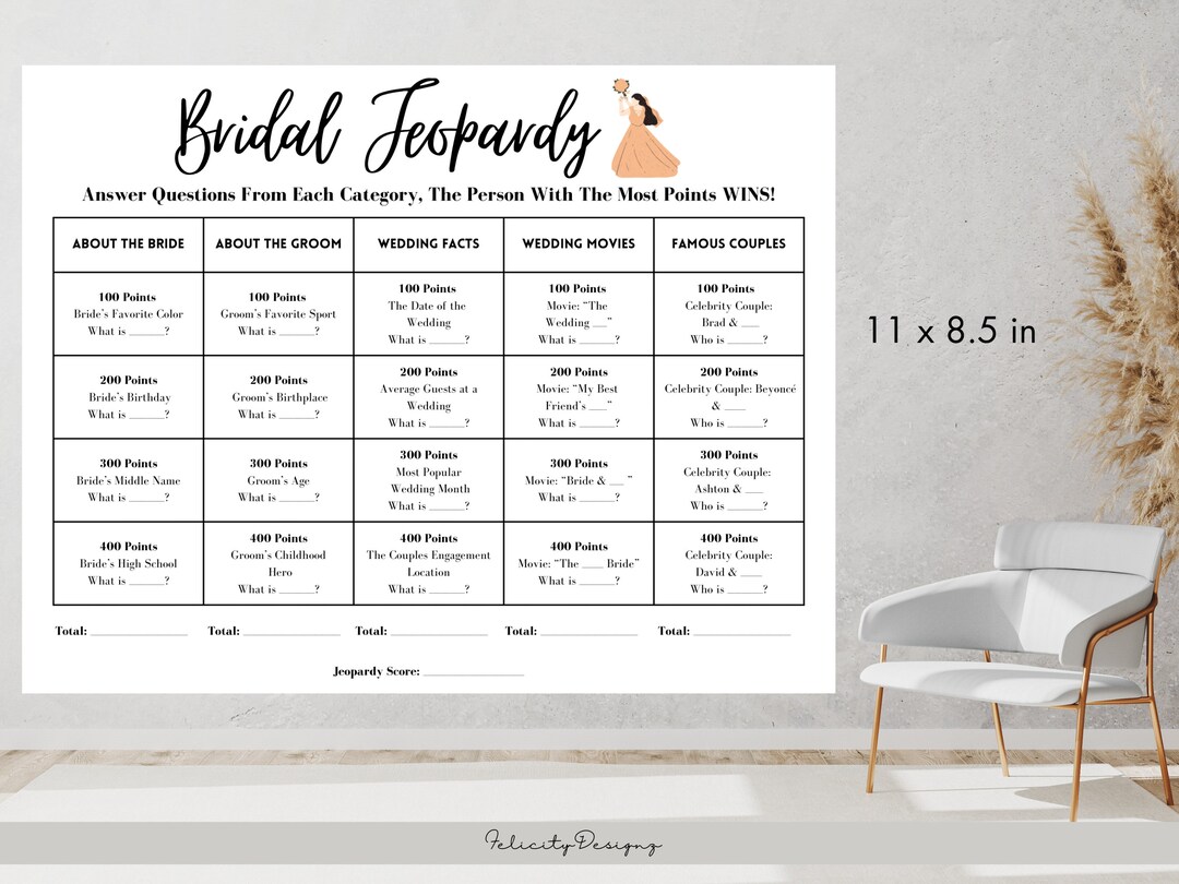 Bridal Feud Game | Bridal Shower Jeopardy Game | Bridal Jeopardy ...