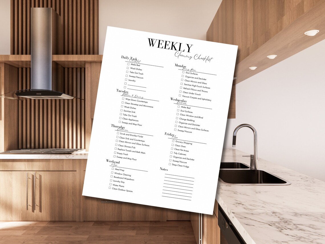 Weekly Cleaning Checklist Weekly House Chores Cleaning Schedule Master ...