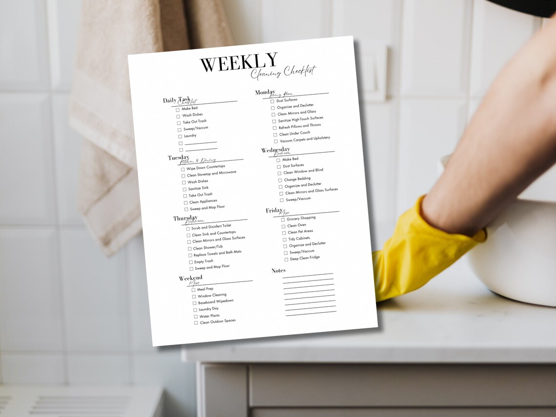 Weekly Cleaning Checklist Weekly House Chores Cleaning Schedule Master ...
