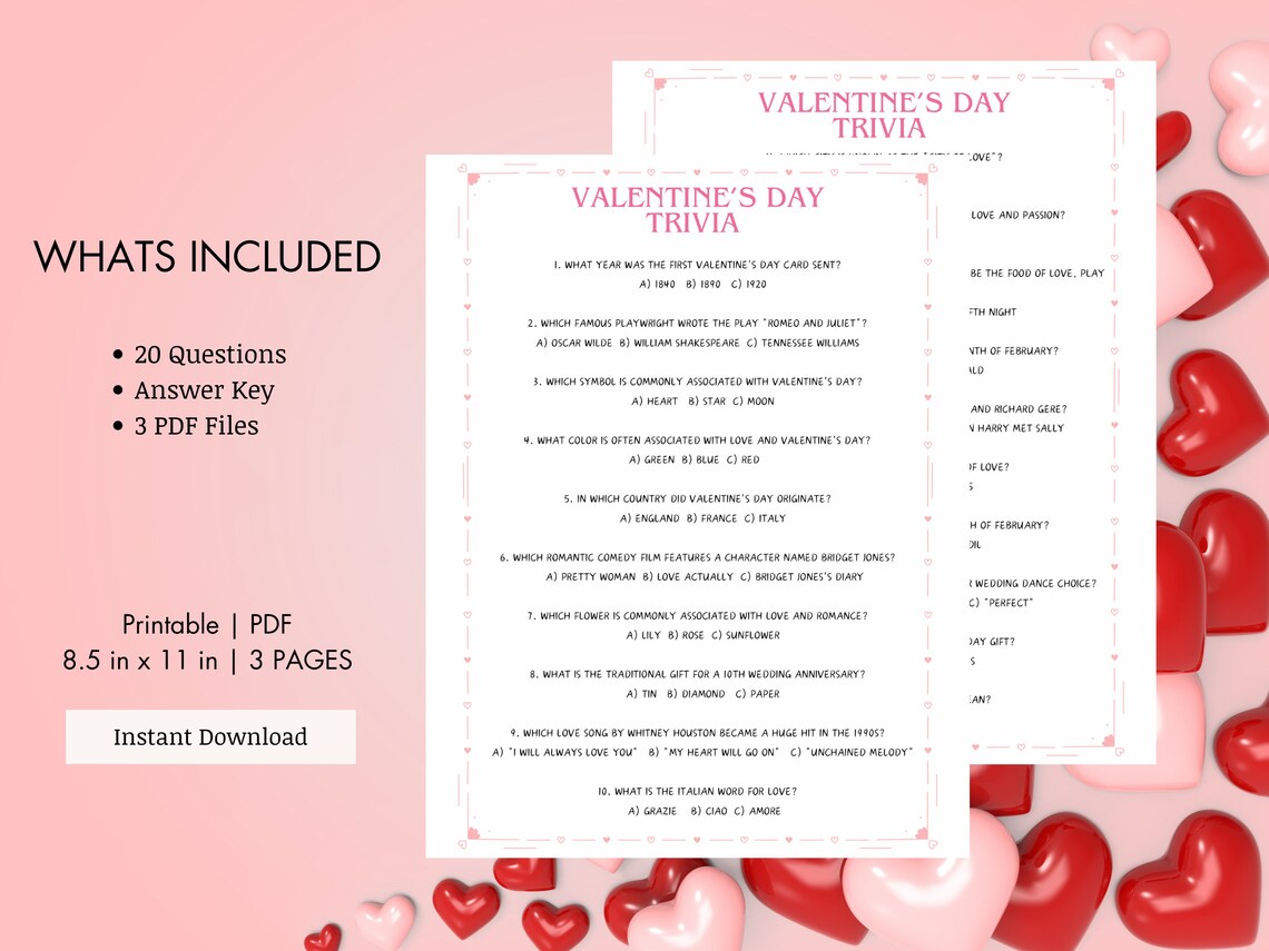 Valentine's Day Trivia Game | Valentine's Day Quiz | Valentine's Day ...