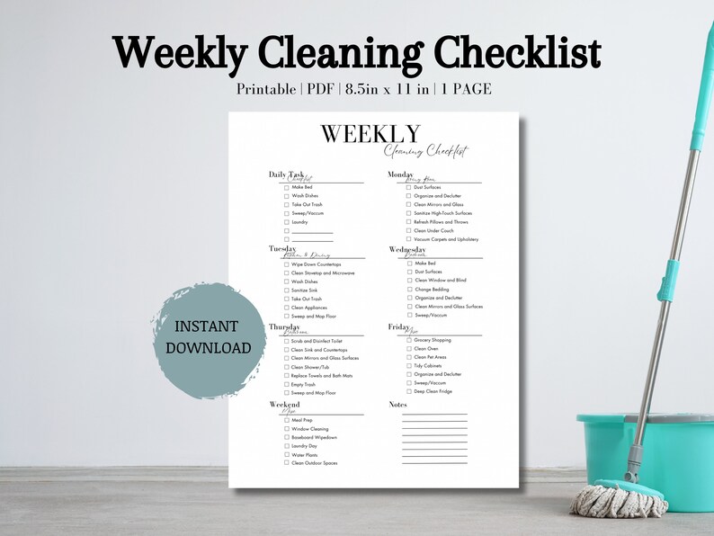 Weekly Cleaning Checklist | Weekly House Chores | Cleaning Schedule ...