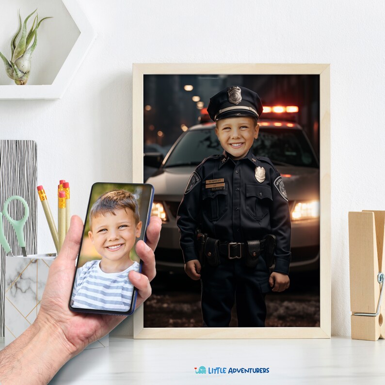 Custom Kids Portrait Police Portrait Printable Portrait Kids Art ...