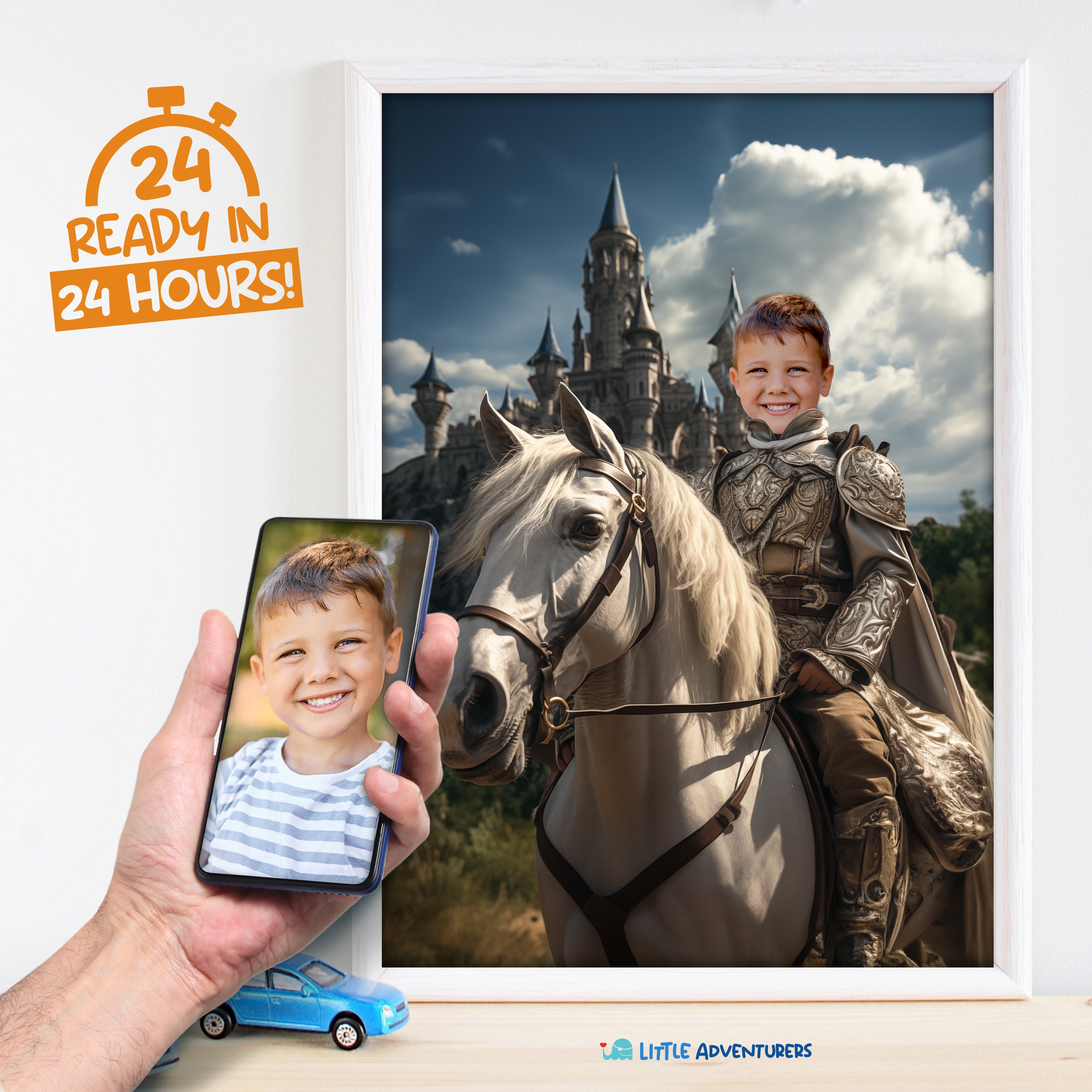 Child Knight Riding a Horse Personalized Knight Portrait Custom Kid ...