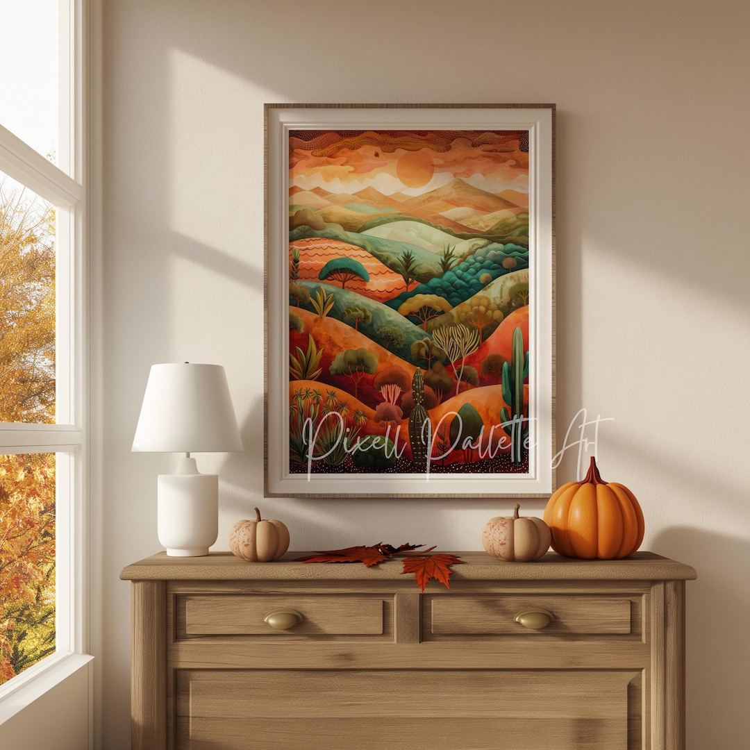 Colorful Desert Boho Landscape Wall Art | Vibrant Home Decor & Unique ...
