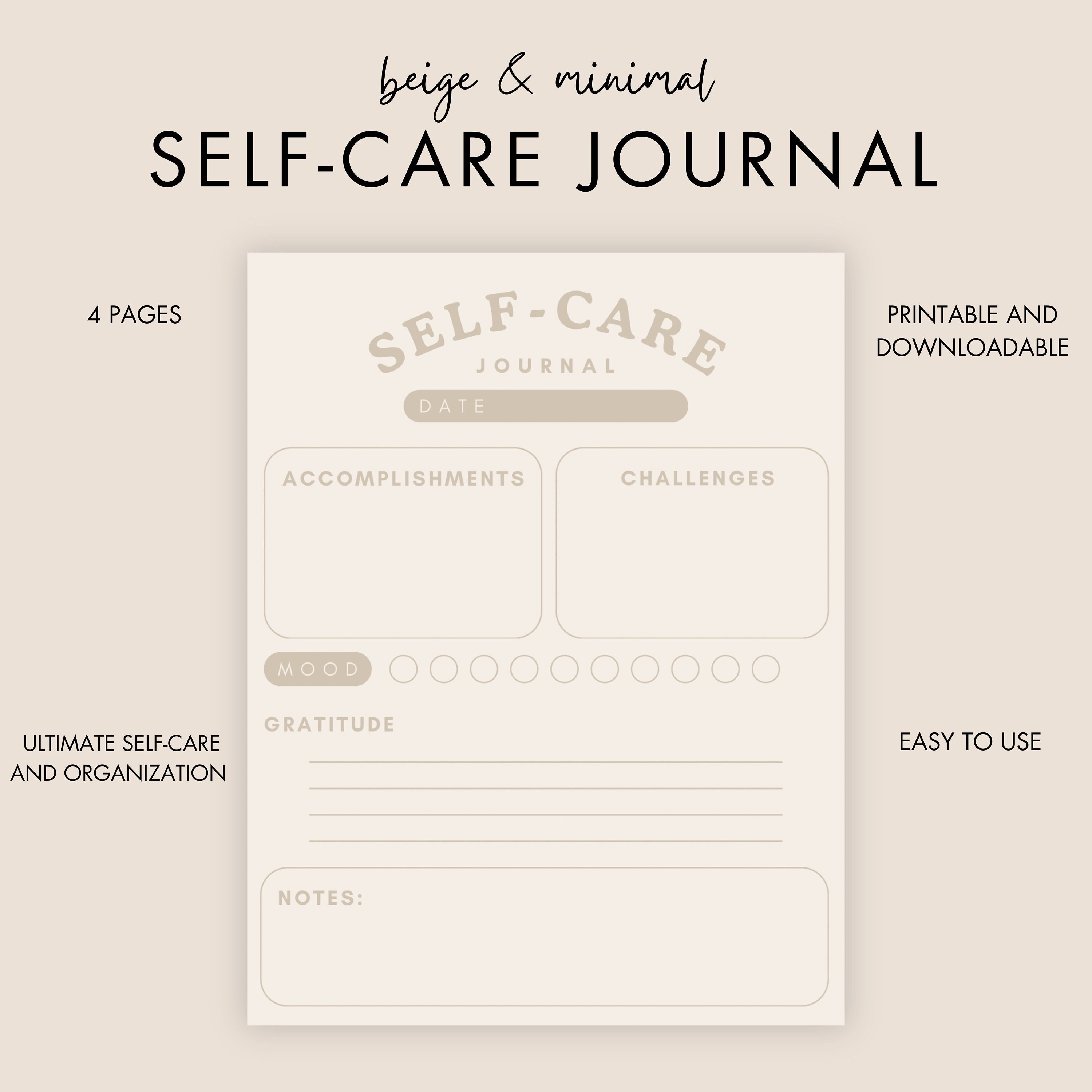 Beige Minimal Self-care Journal Template | Downloadable | Printable ...