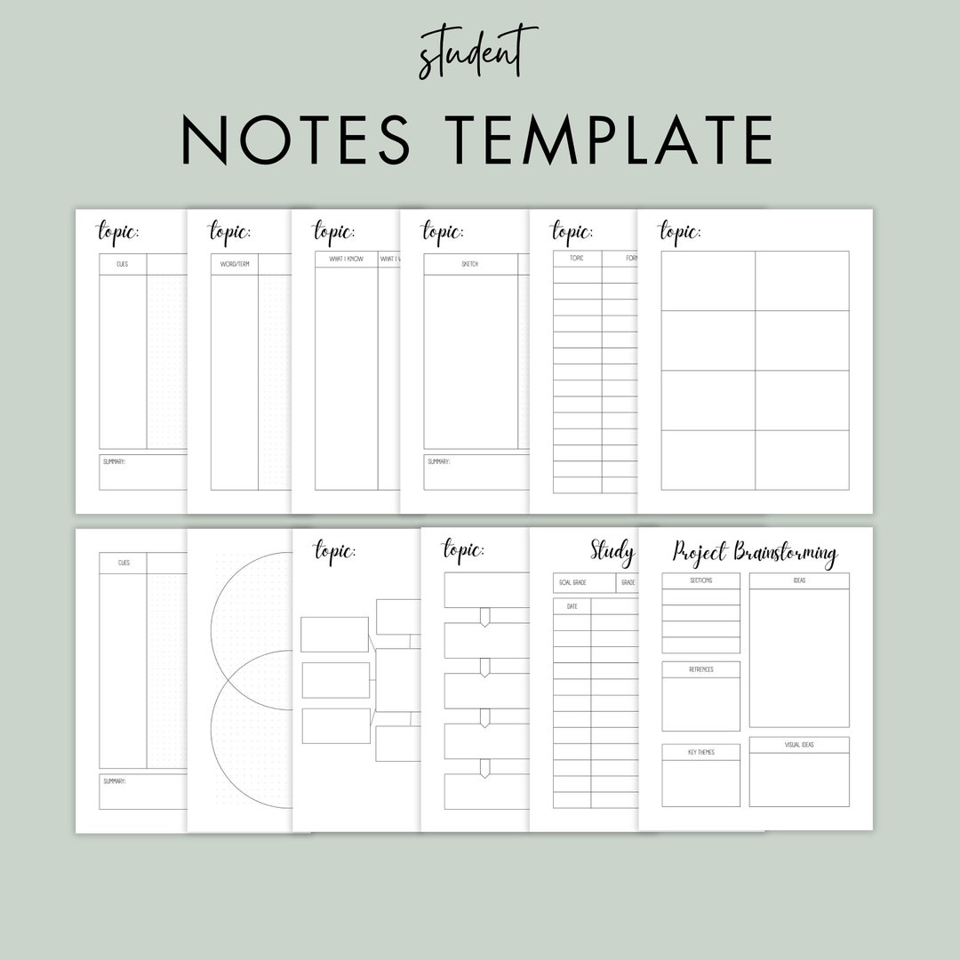 Student Notes Template Pack | Minimal | Digital Download | Printable ...