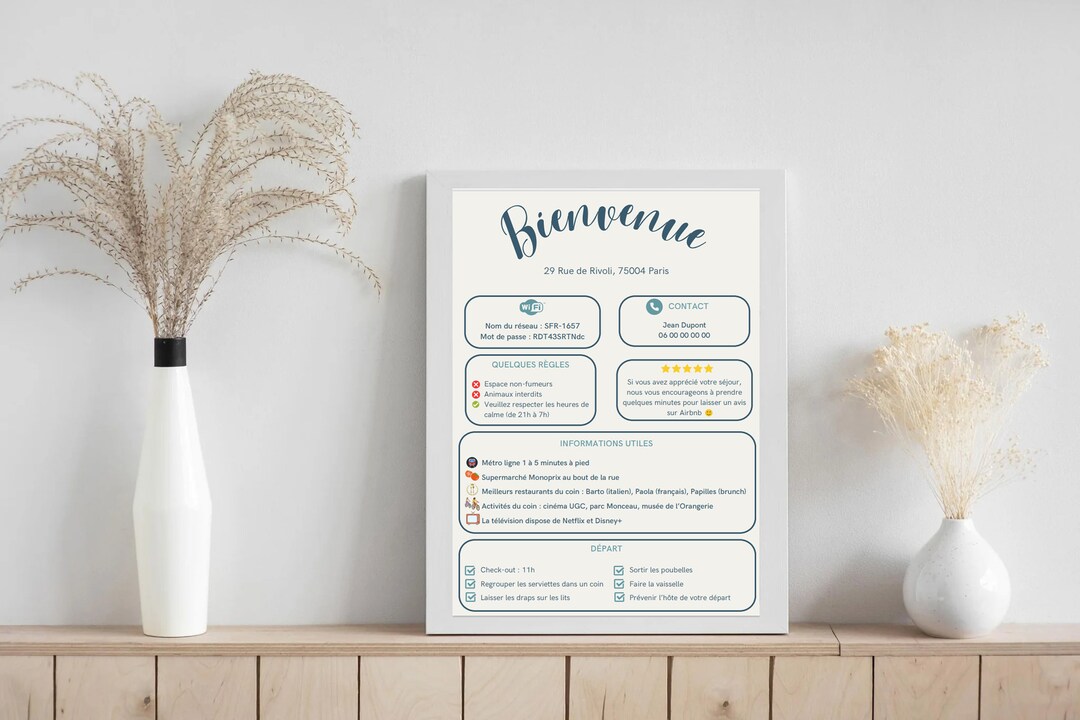 Airbnb Welcome Panel Template French, Welcome Book, Vacation ...