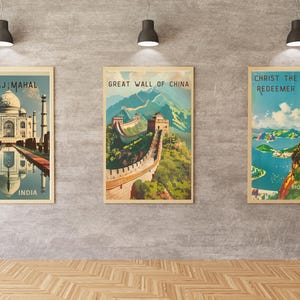 New 7 Wonders of the World, Travel Posters, Digital Vintage Print ...